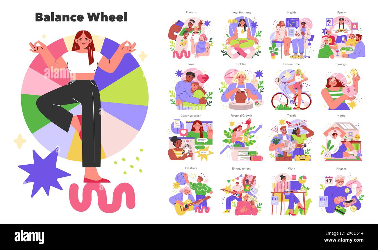 Balance Wheel concept. A comprehensive illustration of a woman ...