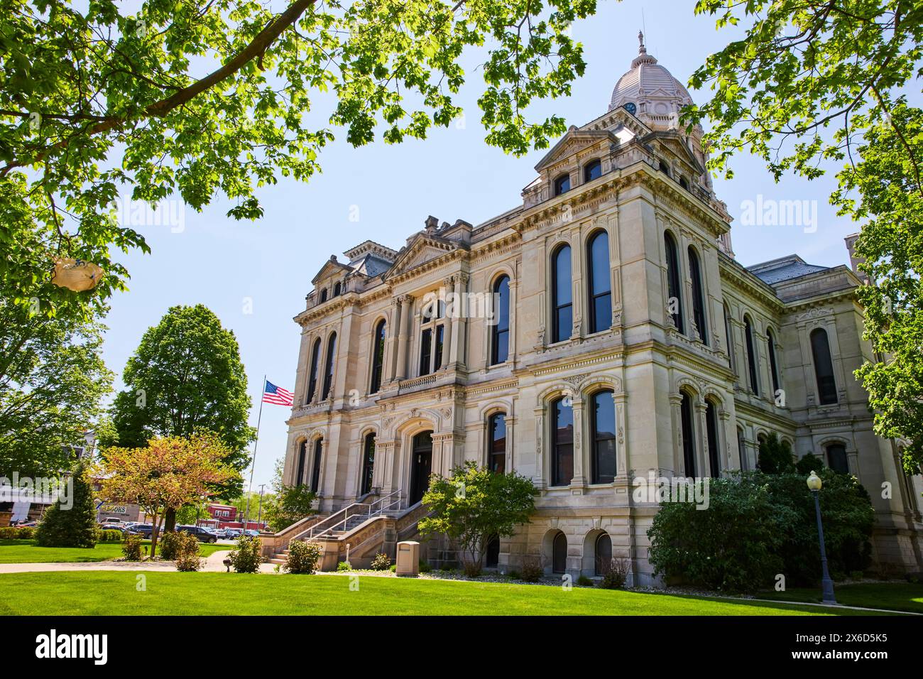 Historic Kosciusko Courthouse with American Flag, Warsaw, Eye-Level ...