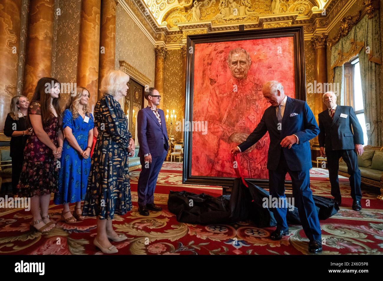 King Charles III and Queen Camilla at the unveiling of artist Jonathan ...