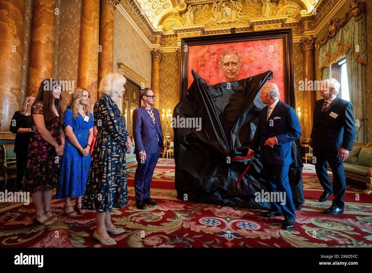 King Charles III and Queen Camilla at the unveiling of artist Jonathan ...