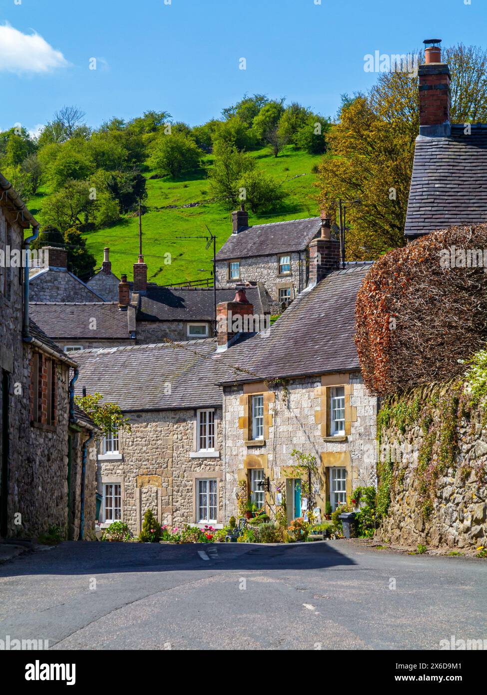 Traditional stone houses in Brassington a village in the Derbyshire ...