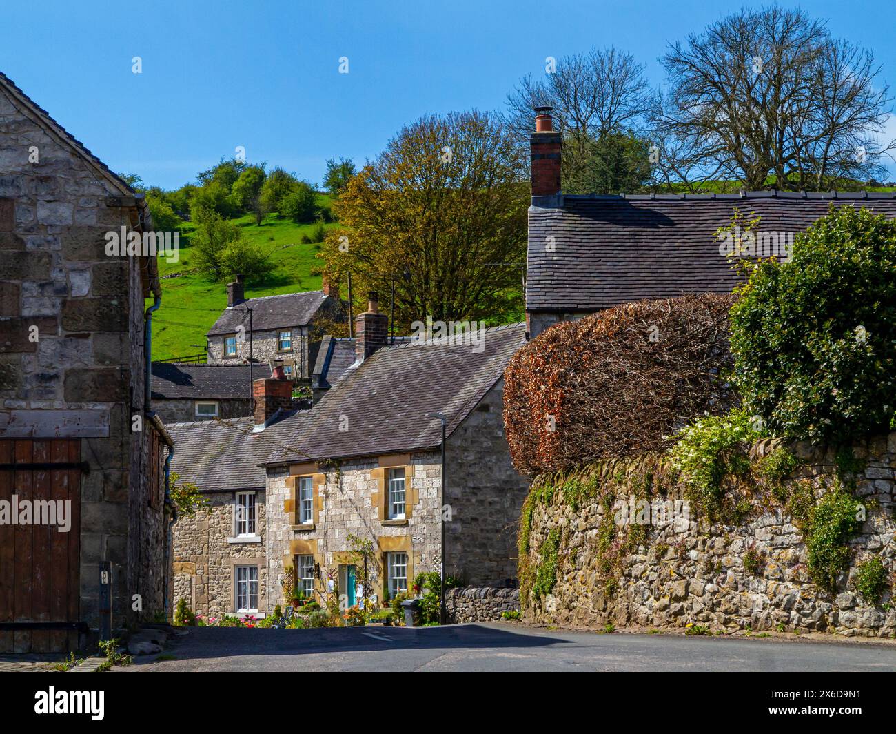 Traditional stone houses in Brassington a village in the Derbyshire ...