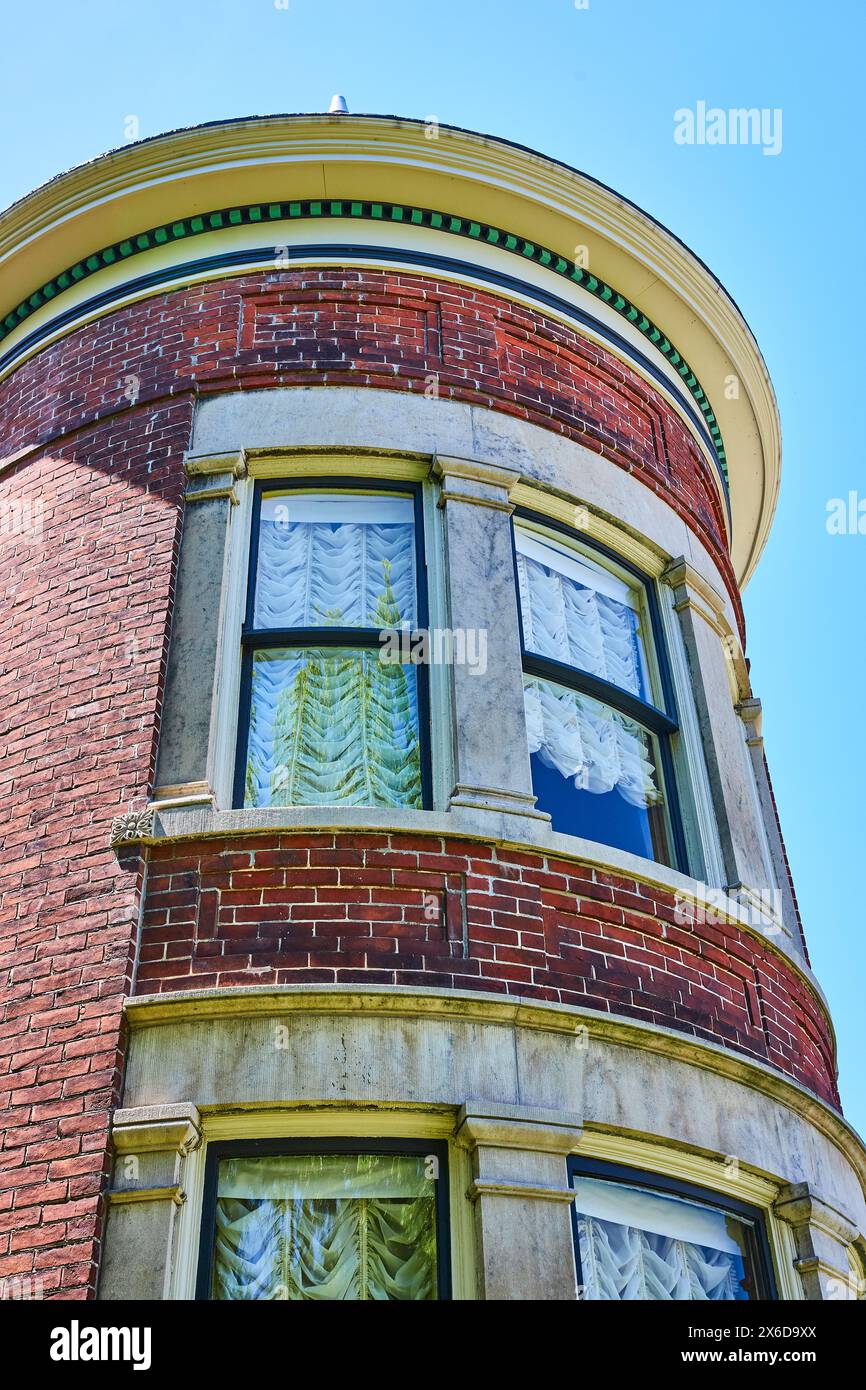 Vintage Brick Turret with Ornate Windows, Fort Wayne Stock Photo - Alamy