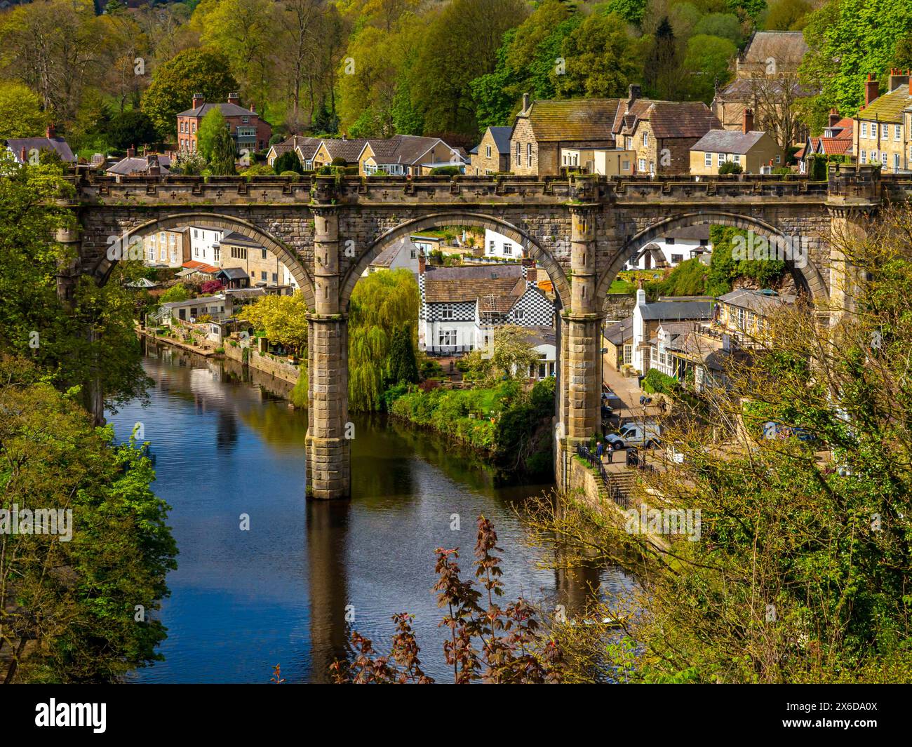 View of the railway viaduct over the River Nidd in Knaresborough North ...