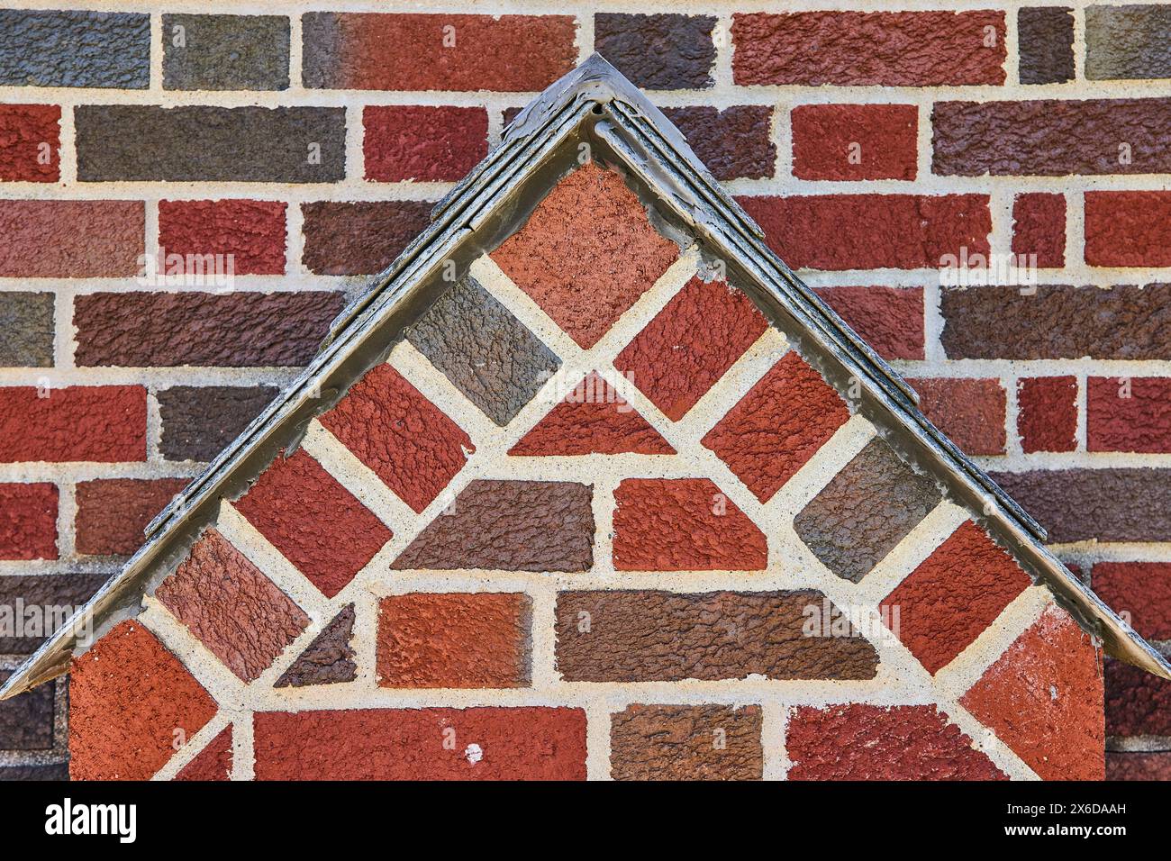 Geometric Brickwork with Metallic Trim Detail, Eye-Level View Stock ...