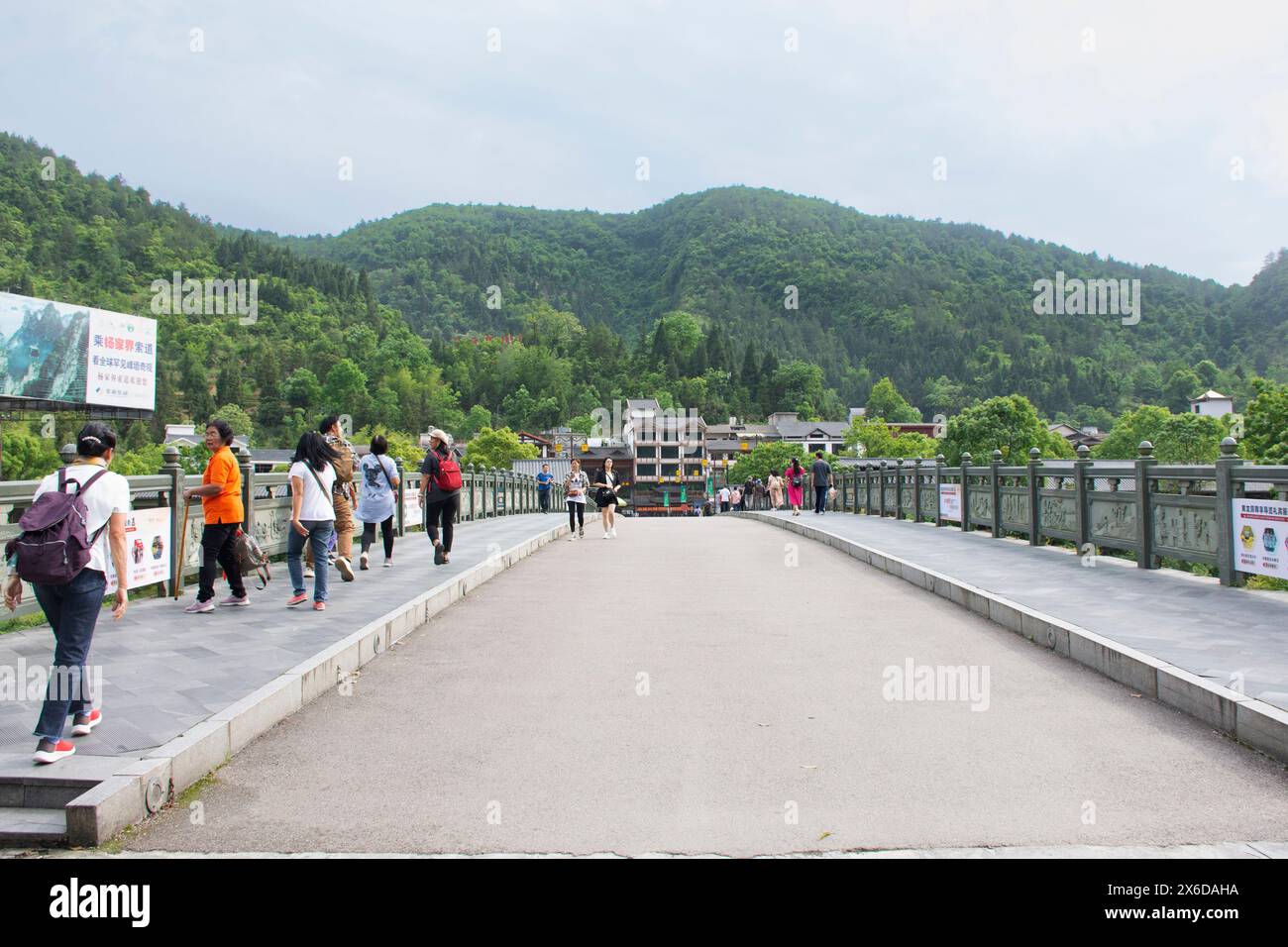Chinese people and foreing travelers walking travel visit in Huanglong ...