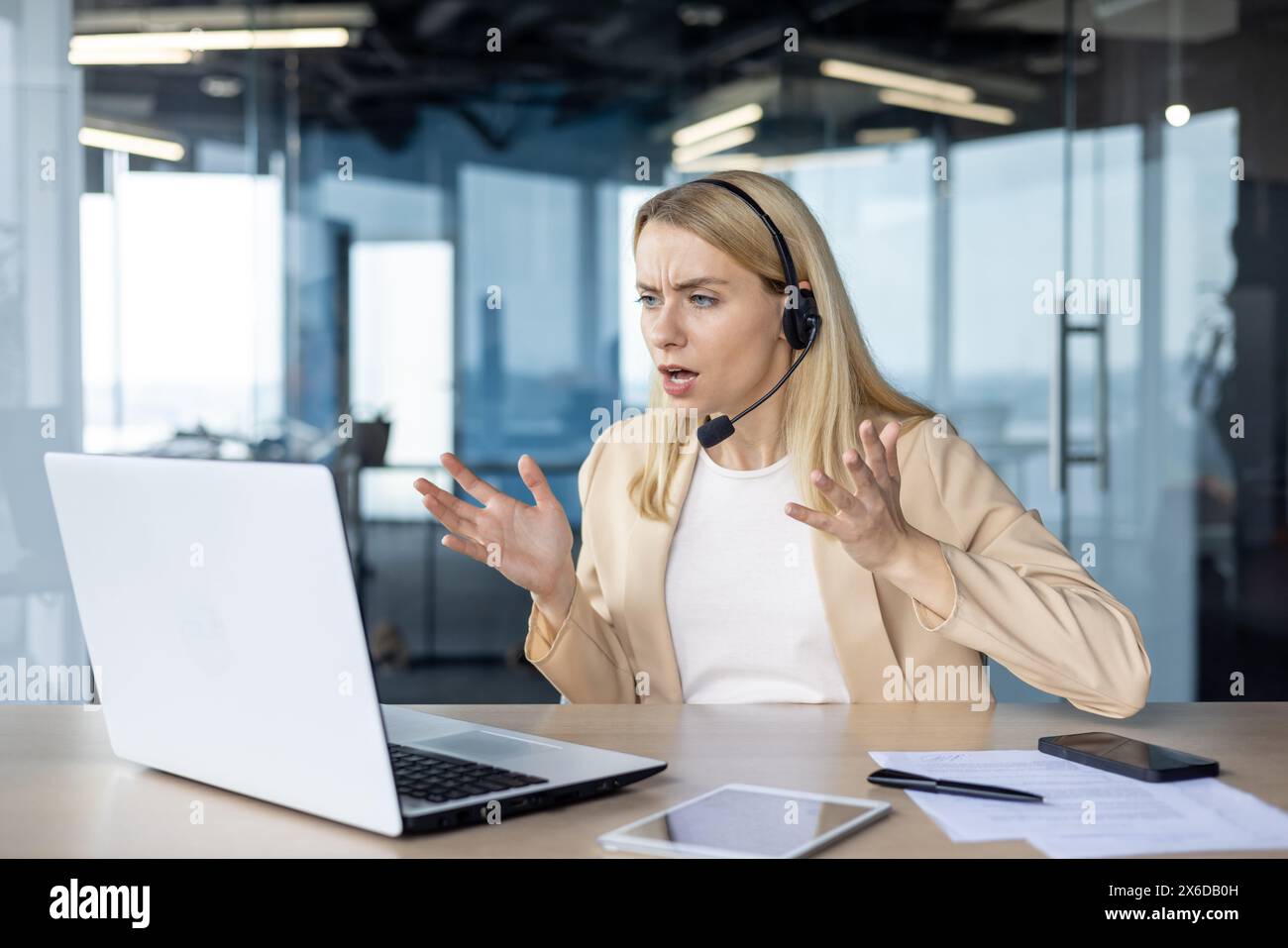 Woman zoom meeting stress hi-res stock photography and images - Alamy