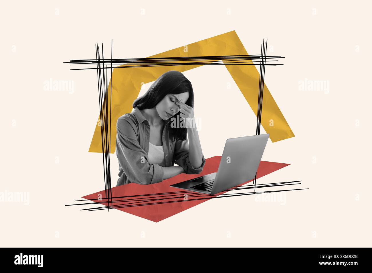 Composite collage picture image of tired female deadline exhausted ...