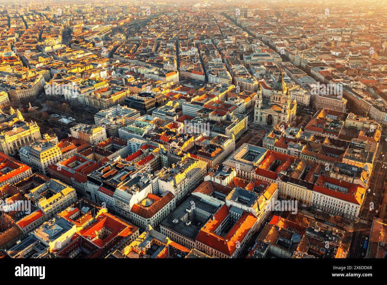View of the residential districts of Budapest at sunset. The old Town ...