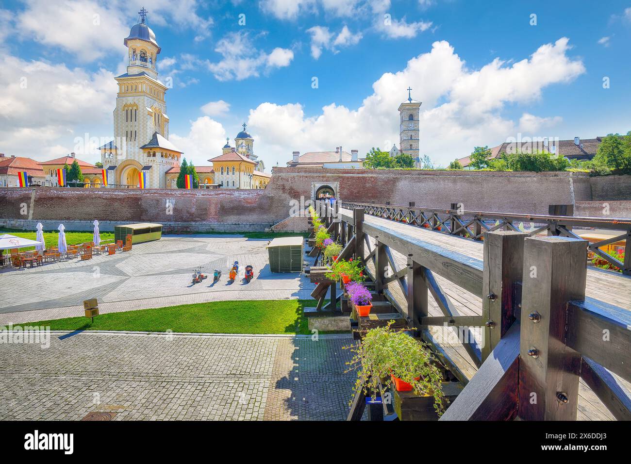 Amazing cityscape of Coronation Orthodox and Roman Catholic cathedrals inside fortified Alba ...