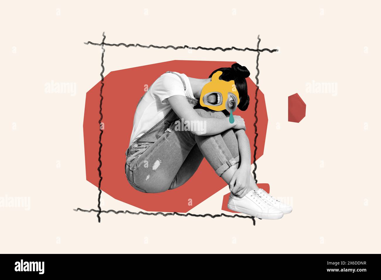 Composite collage picture image of sad female crying tears suffer ...