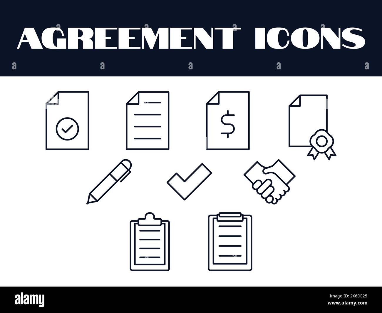 Agreement Icons set Vector. Contract icons vector. Clipboard, checklist, report, survey or ...