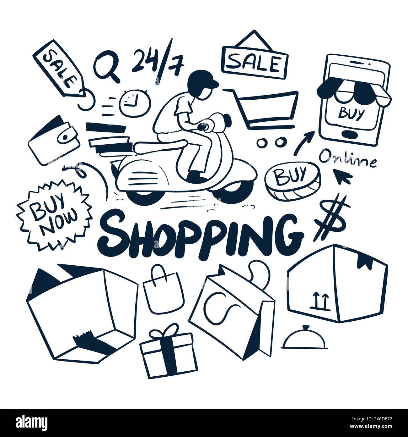 Shopping drawings vector. hand drawn shopping scribbles vector. online ...