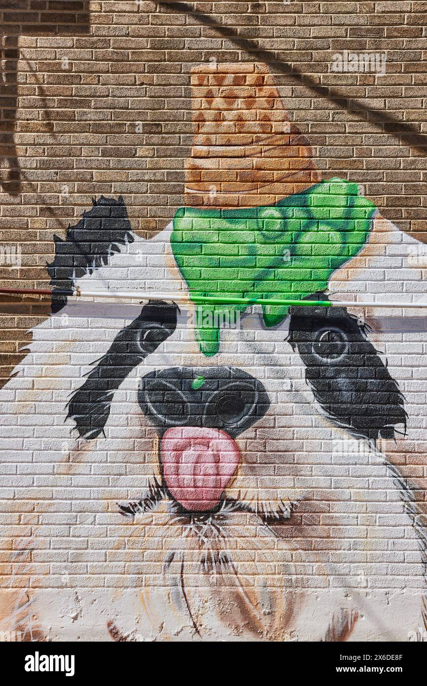 Whimsical Panda Graffiti with Ice Cream on Brick Wall, Urban Art Stock ...