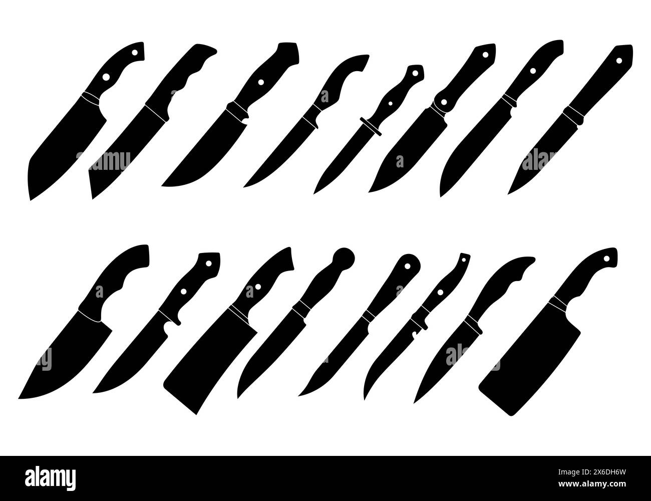 Chef and hunting knife black icon. Set of knives icons on white ...