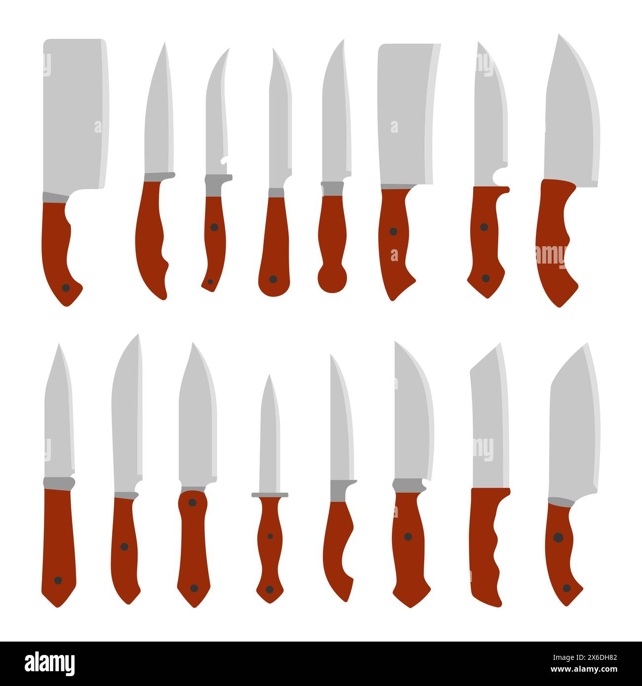 Set of kitchen knives. Knife with wooden handle flat design. Kitchen ...