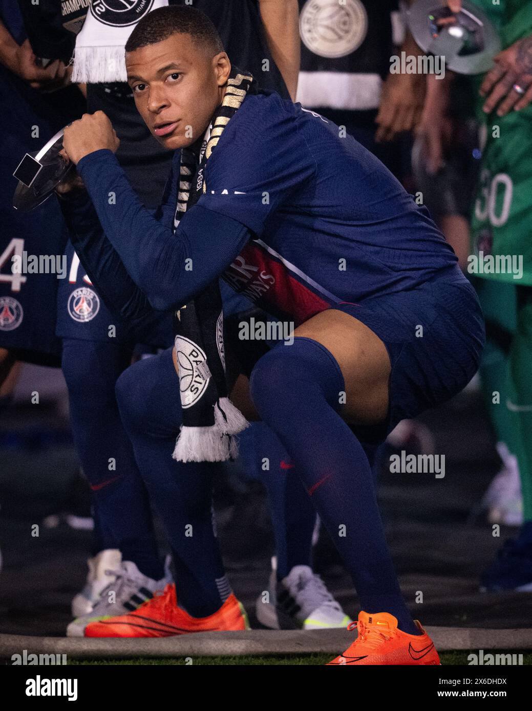 PARIS, FRANCE - MAY 12: Kylian Mbappe of Paris Saint-Germain pose Ninja ...