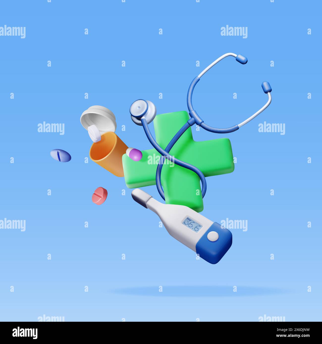 3d first aid kit with stethoscope, thermometer Stock Vector Image & Art ...