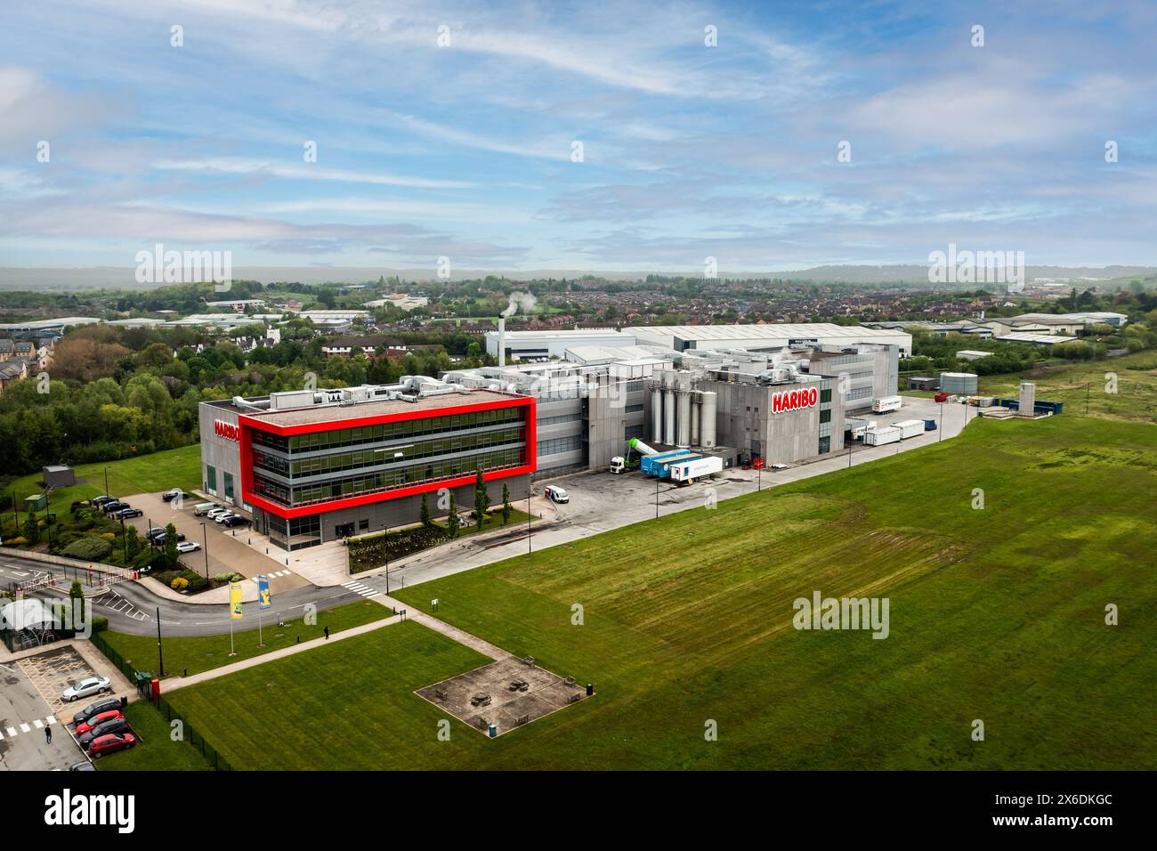 CASTLEFORD, UK - MAY 7, 2024. Aerial landscape view of the modern ...