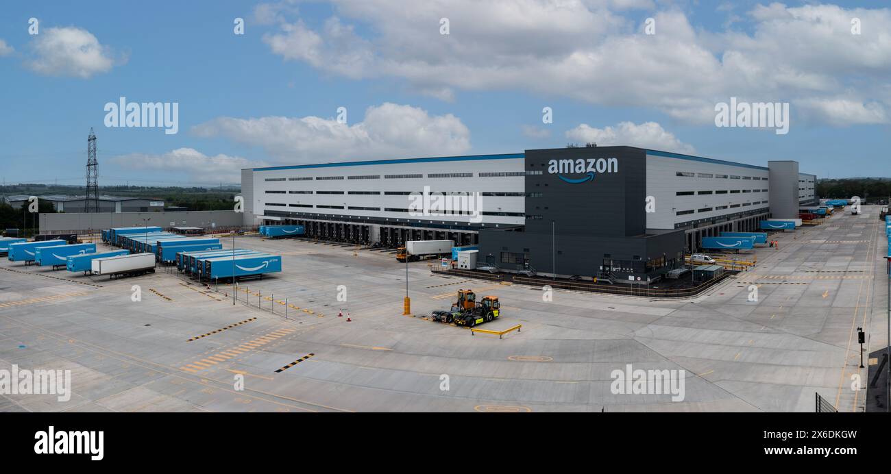 LEEDS, UK - MAY 7, 2024. Aerial view of a large Amazon Prime ...