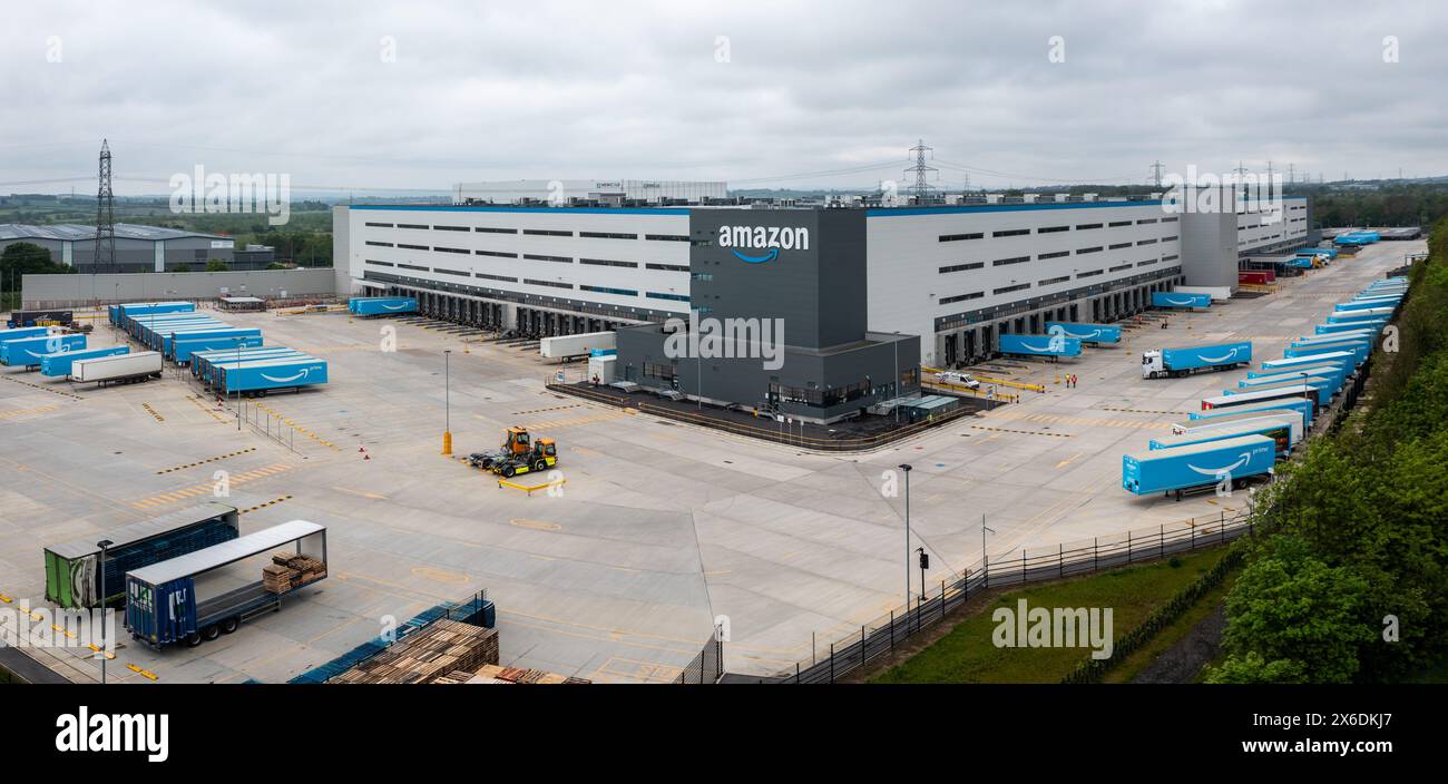 LEEDS, UK - MAY 7, 2024. Aerial view of a large Amazon Prime ...