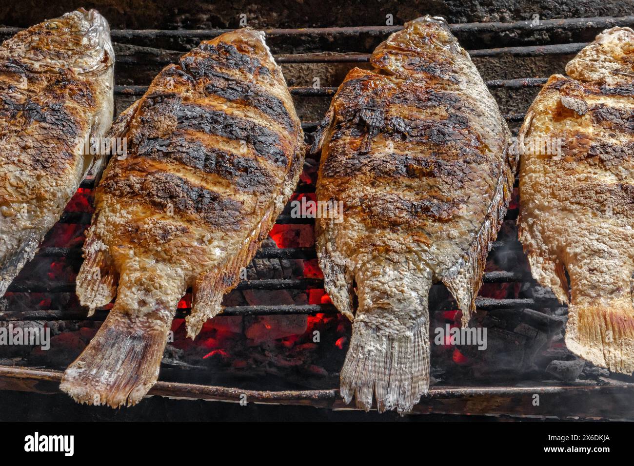 grilled bbq fish, street food, selective focus Stock Photo - Alamy