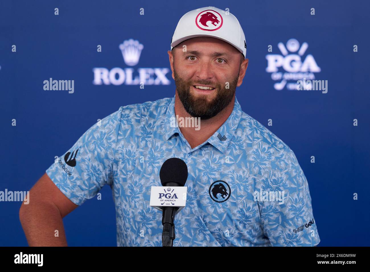 Jon Rahm of Spain during press conference prior to the 2024 PGA ...