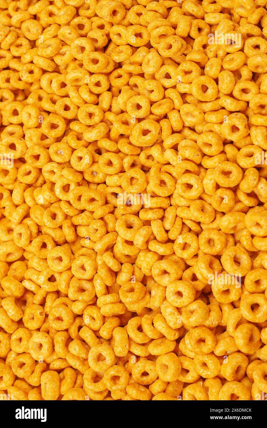 Corn-flakes background and texture. Top view. Honey rings cereal box ...