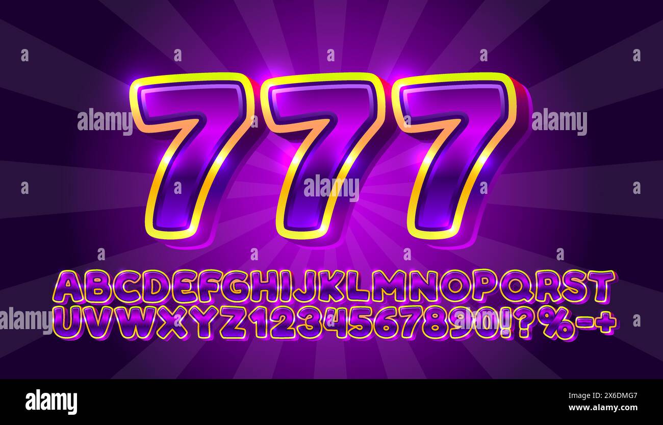 Casino golden font, color red. English alphabet and numbers sign ...