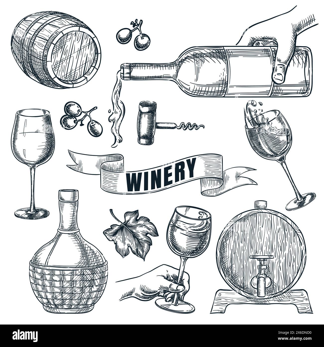 Wine icons collection isolated on white background. Glasses, bottle ...