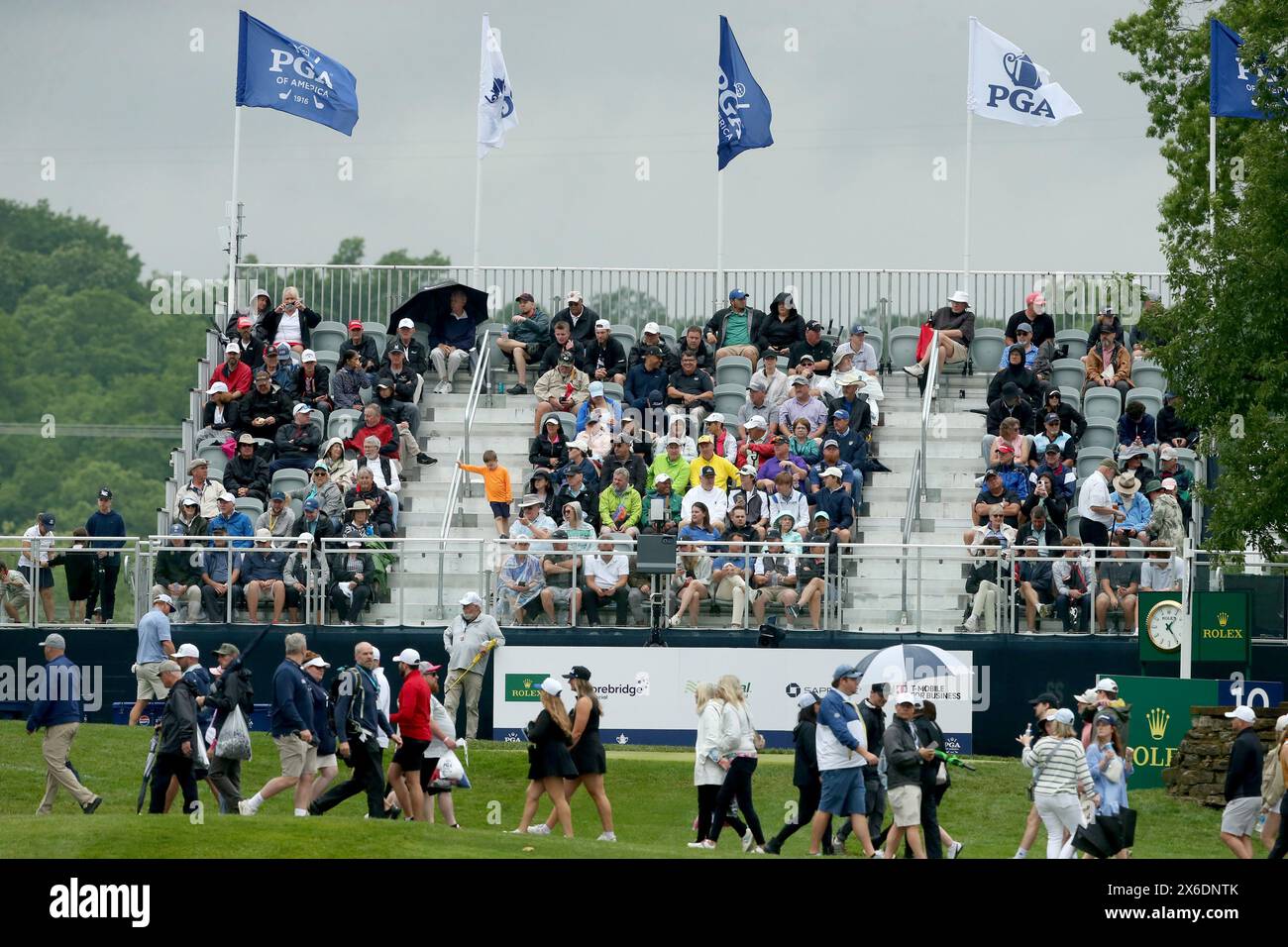 Louisville, United States. 14th May, 2024. Golf fans wait for their ...