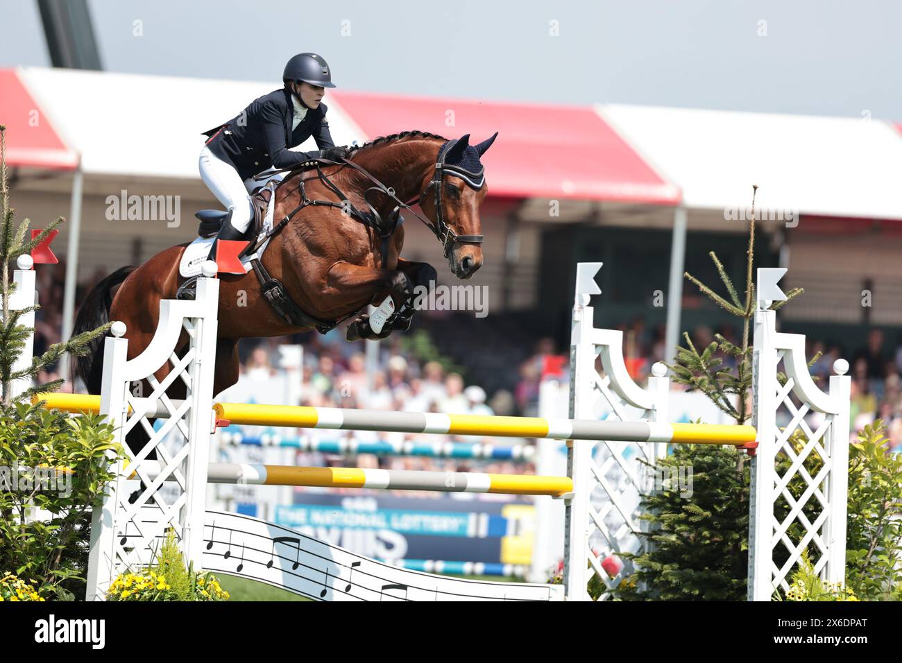 Lauren Innes of New Zealand with Global Fision M during showjumping at ...