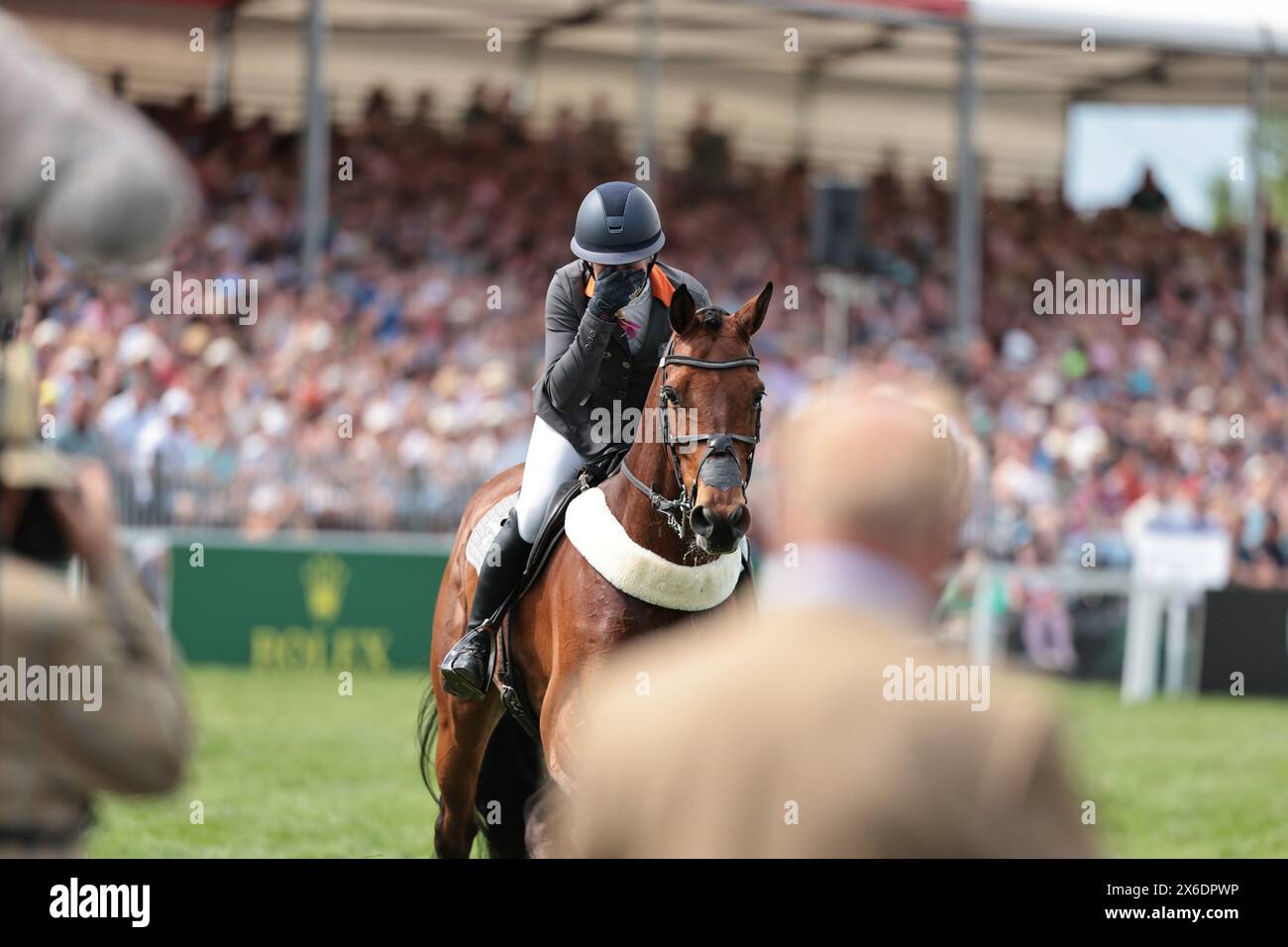 Bubby Upton of Great Britain with Cola during showjumping at Badminton ...