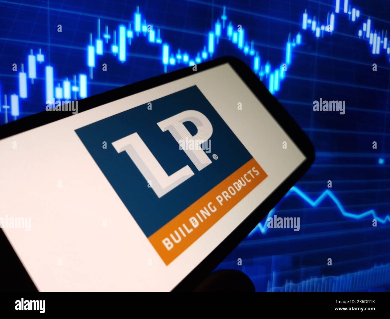 Konskie, Poland - May 13, 2024: Louisiana-Pacific Corporation company logo displayed on mobile ...