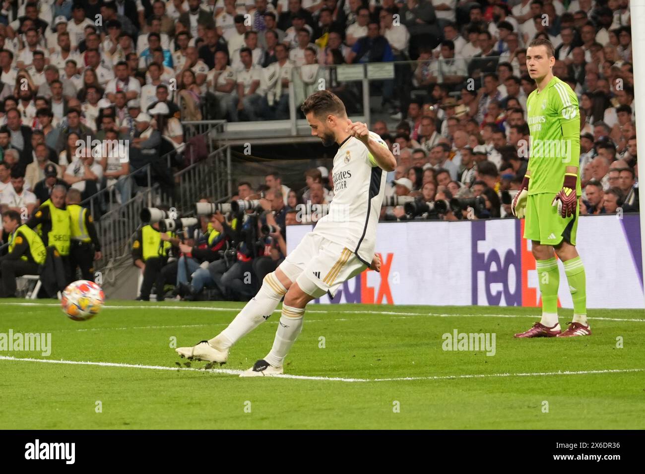 Nacho and Andriy Lunin of Real Madrid during the UEFA Champions League ...