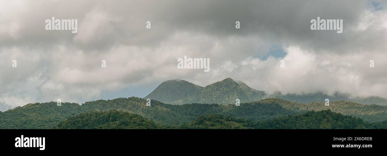 A stunning view of the lush green mountains of Martinique under a ...