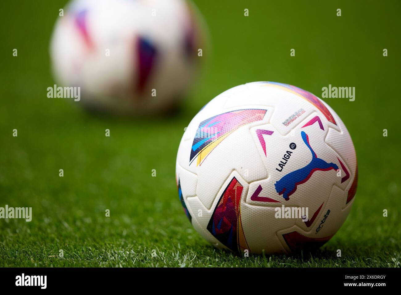 A detailed view of the Puma Orbita match ball prior to the LaLiga EA ...