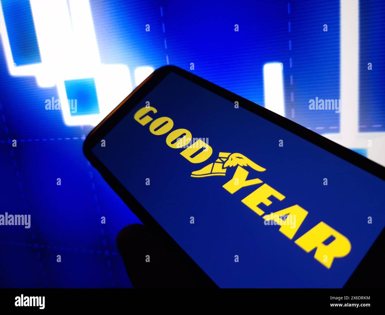 Konskie, Poland - May 13, 2024: Goodyear company logo displayed on ...