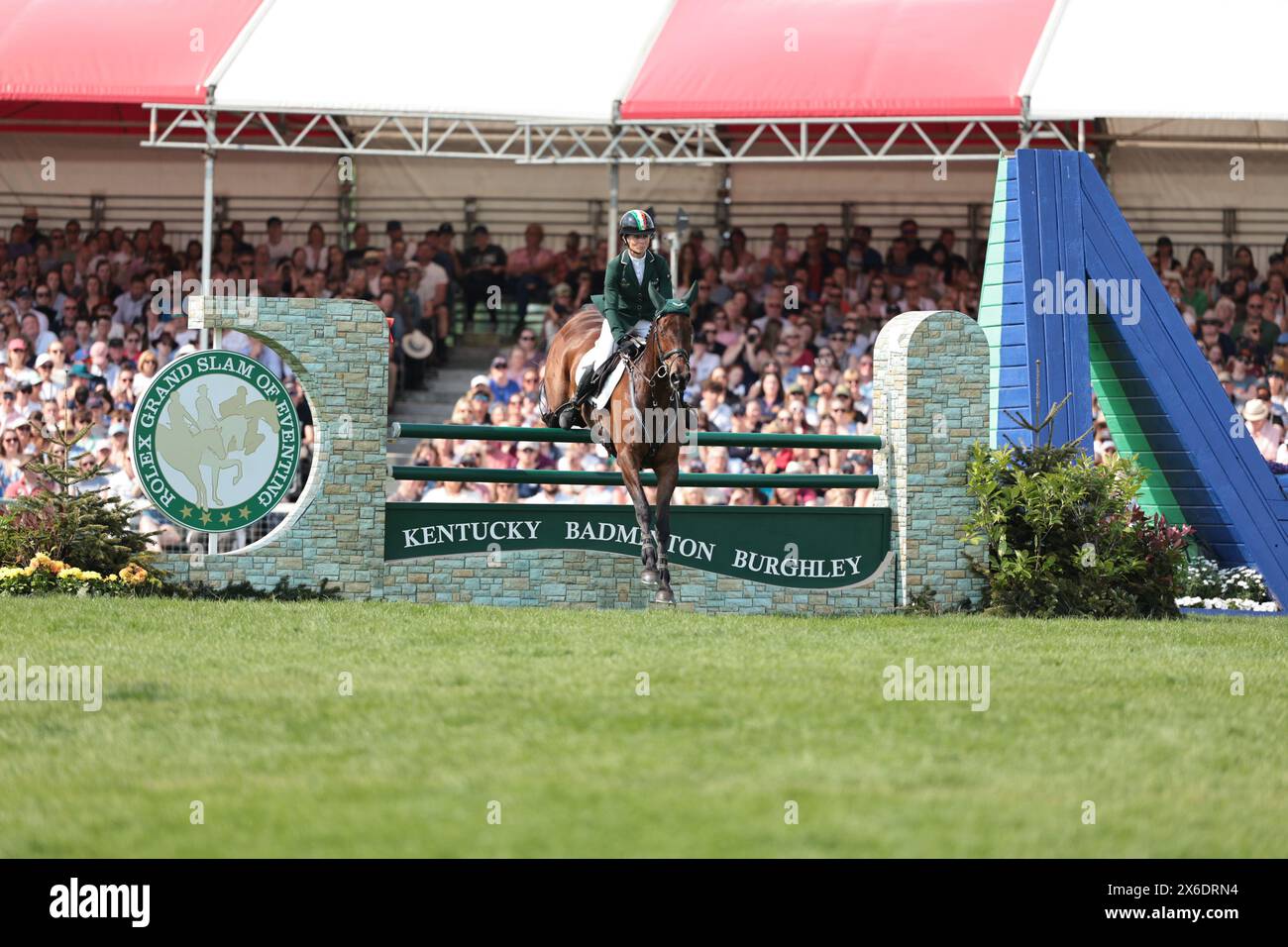 Sarah Ennis of Ireland with Grantstown Jackson during showjumping at ...