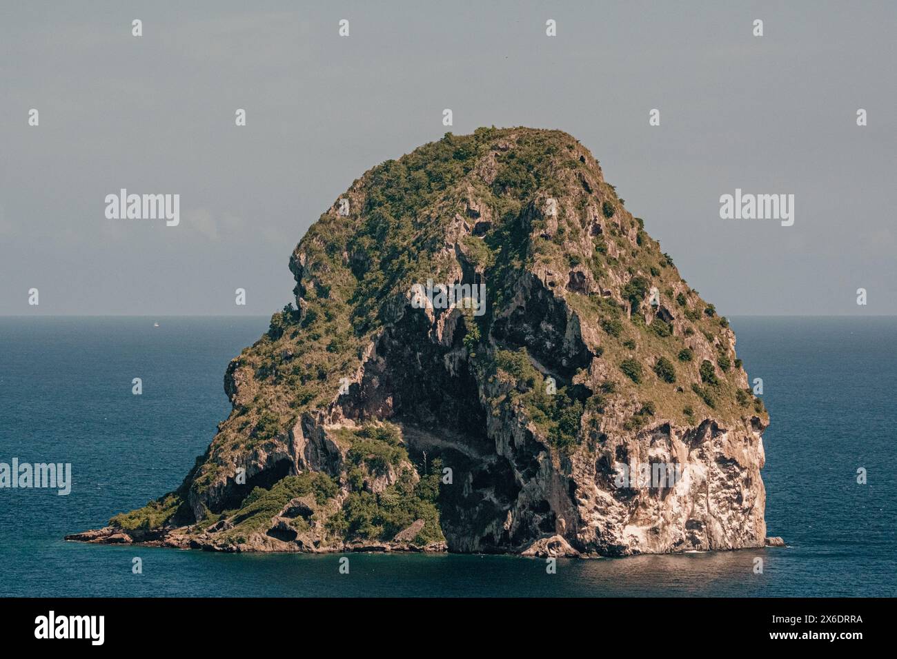 Aerial view of Rocher du Diamant, a lush green islet in Martinique ...