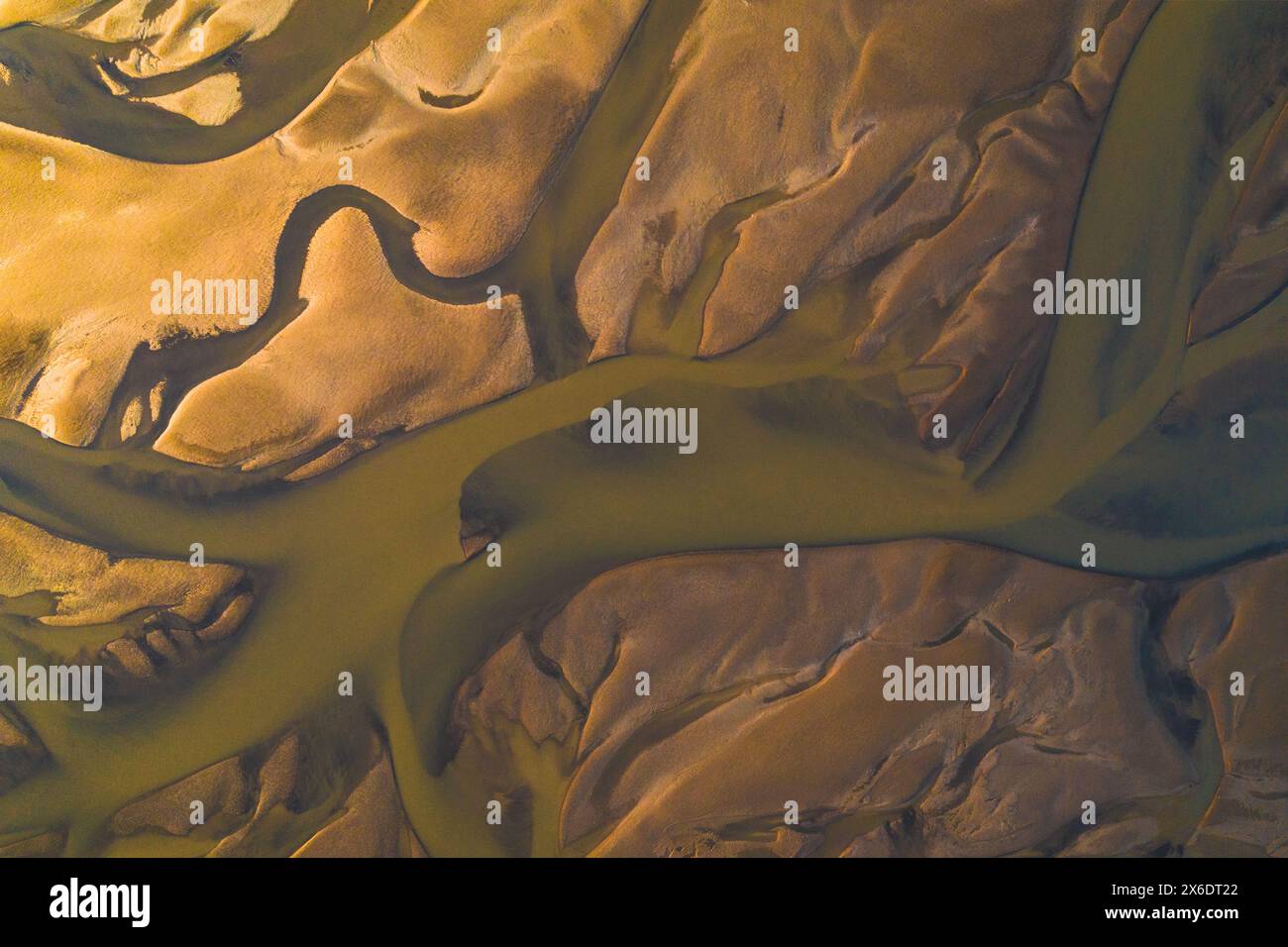 Aerial view of colorful river delta patterns in Longyearbyen, Svalbard ...