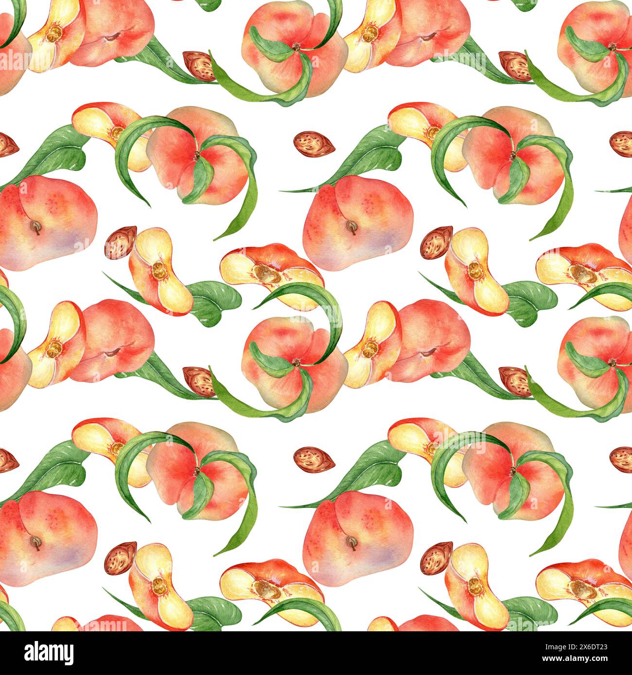 Chines fig peaches and leaves watercolor seamless pattern isolated on ...