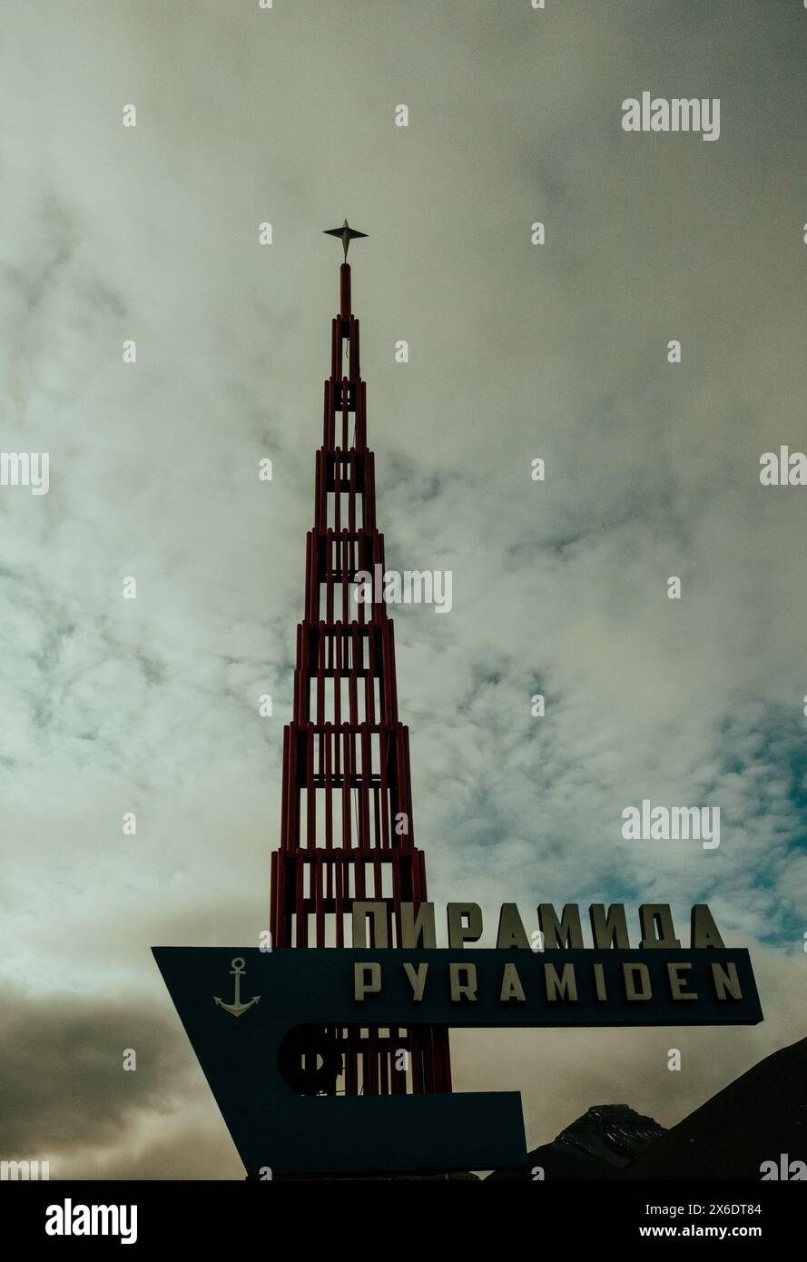 Industrial landscape of an old coal mining site in Pyramiden, Svalbard ...