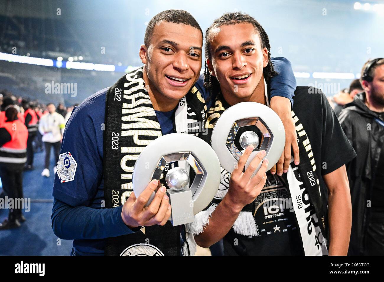 Paris, France, France. 13th May, 2024. Kylian MBAPPE of PSG and Ethan ...