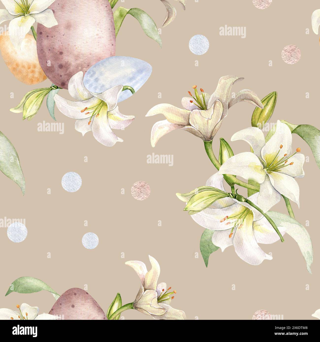 Easter eggs with pastel flower arrangement seamless pattern isolated on ...