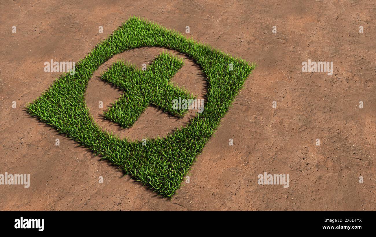 Concept conceptual green summer lawn grass symbol shape on brown soil ...
