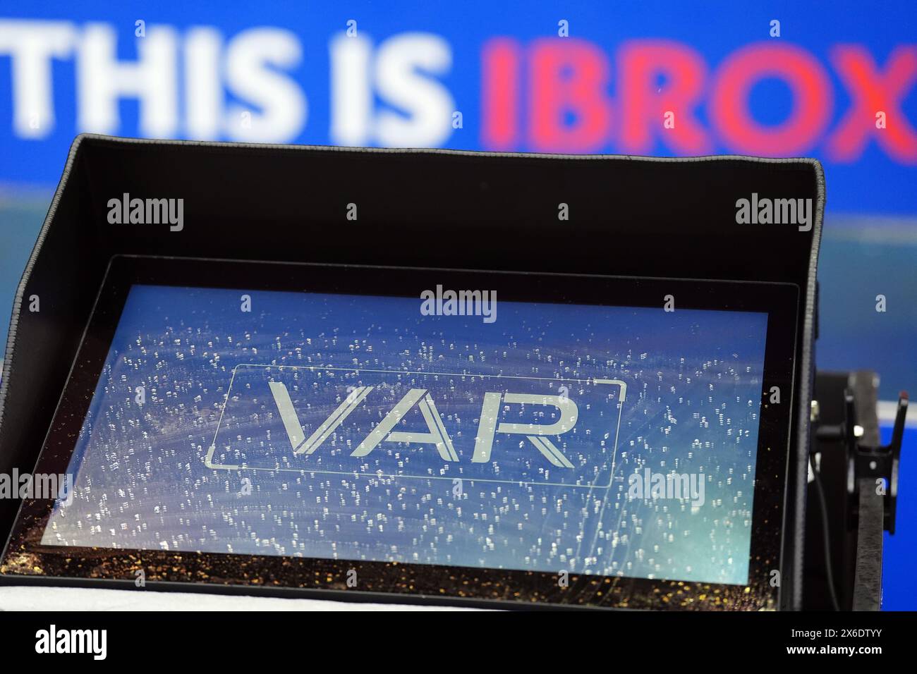 VAR Monitor at the Ibrox Stadium, Glasgow. Picture date: Tuesday May 14 ...