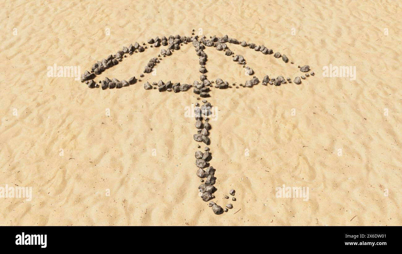 Concept conceptual stones on beach sand handmade symbol shape, golden ...