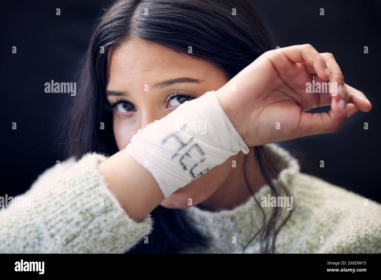 Woman, depression and crying for help, suicide and mental health ...