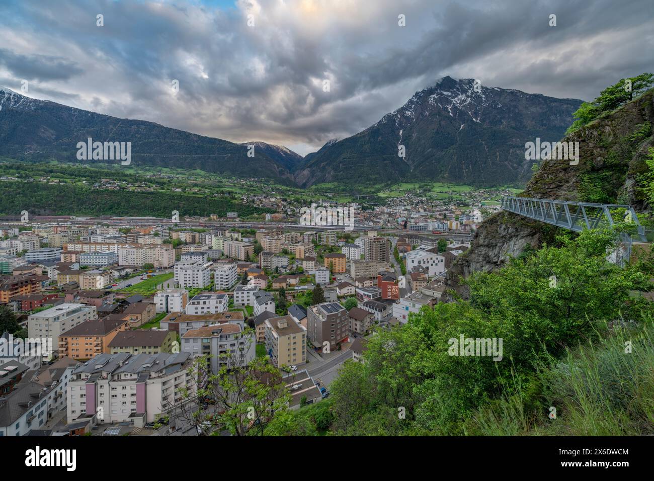 View for Naters part of town in spring cloudy evening in Brig ...